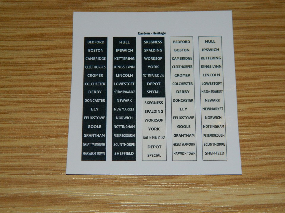 Eastern Heritage DMU Destination Blind Decals for Class 101-126 Units N ...