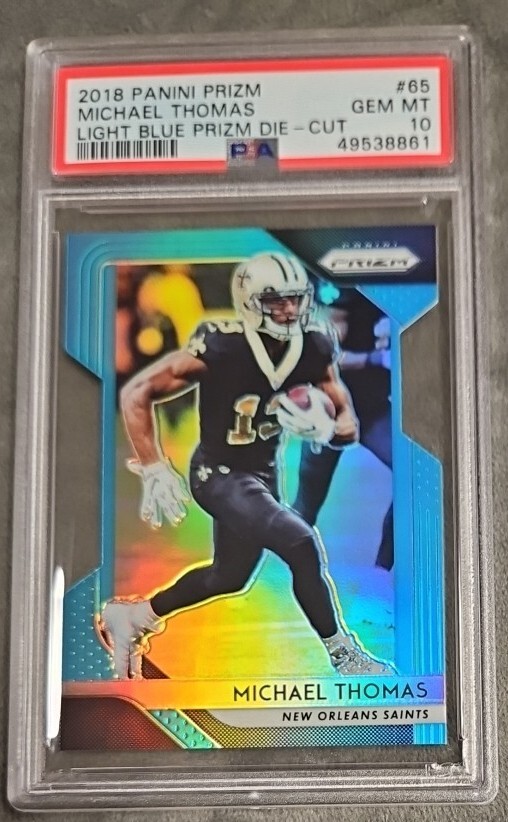 2018 PANINI PRIZM 65 MICHAEL THOMAS LIGHT BLUE PRIZM DIE CUT PSA 10 GEM ...