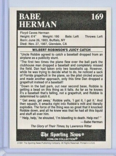 1991 The Sporting News Conlon Collection - Great Stories #169 Babe ...