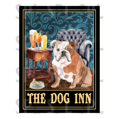 THE DOG INN English Bulldog retro tin sign novelty gift, pub bar man ...