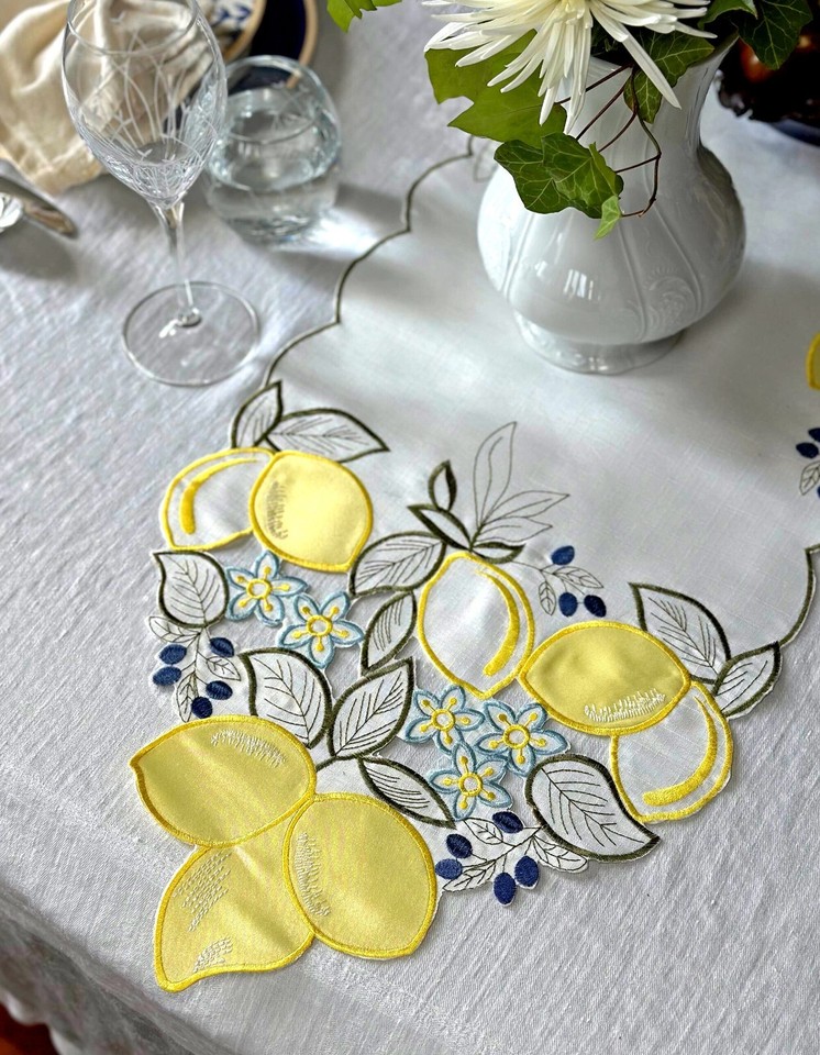 Lemons Table Runner Handmade Decorative Embroidered Fabric Table Runner ...