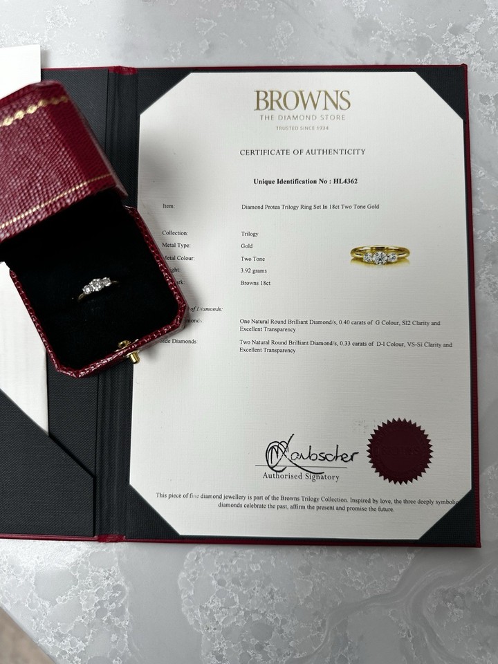 Browns - Diamond Protea Trilogy Ring Set in 18ct Two Tone Gold size M ...