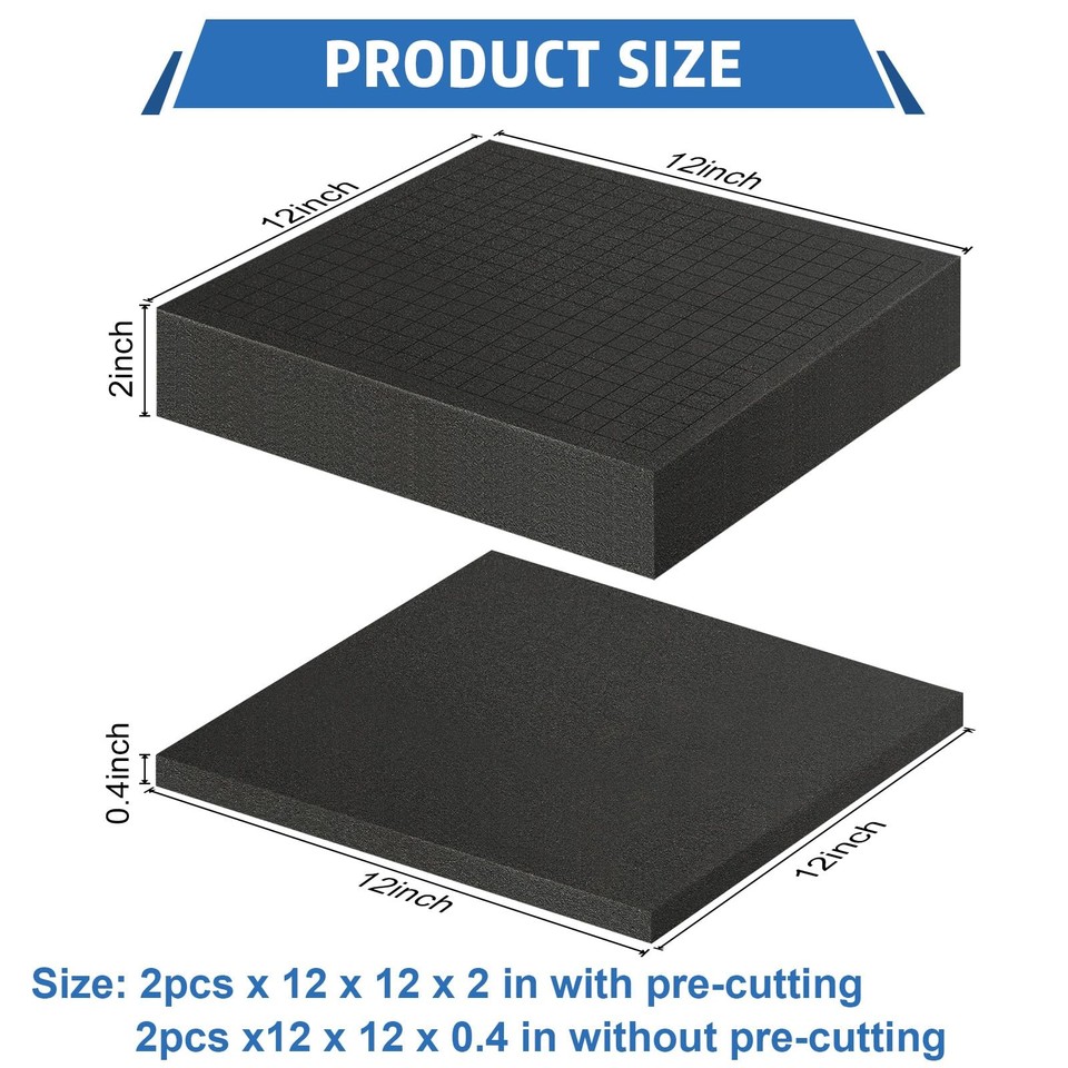 Polyurethane Foam Sheet 4 Pcs Foam Inserts Black foam padding 2 Sizes ...