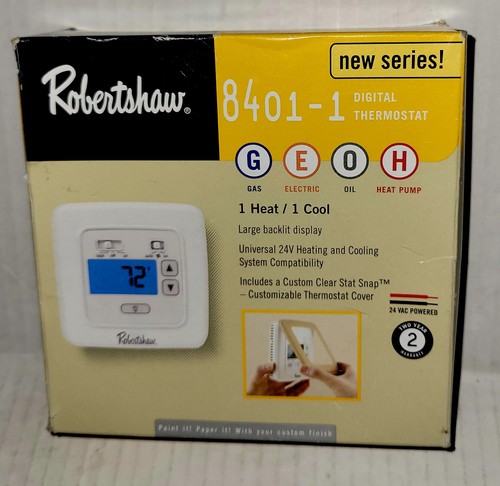 Robertshaw 8401-1 Digital Thermostat 1 Heat / 1 Cool Backlit 24 VAC ...