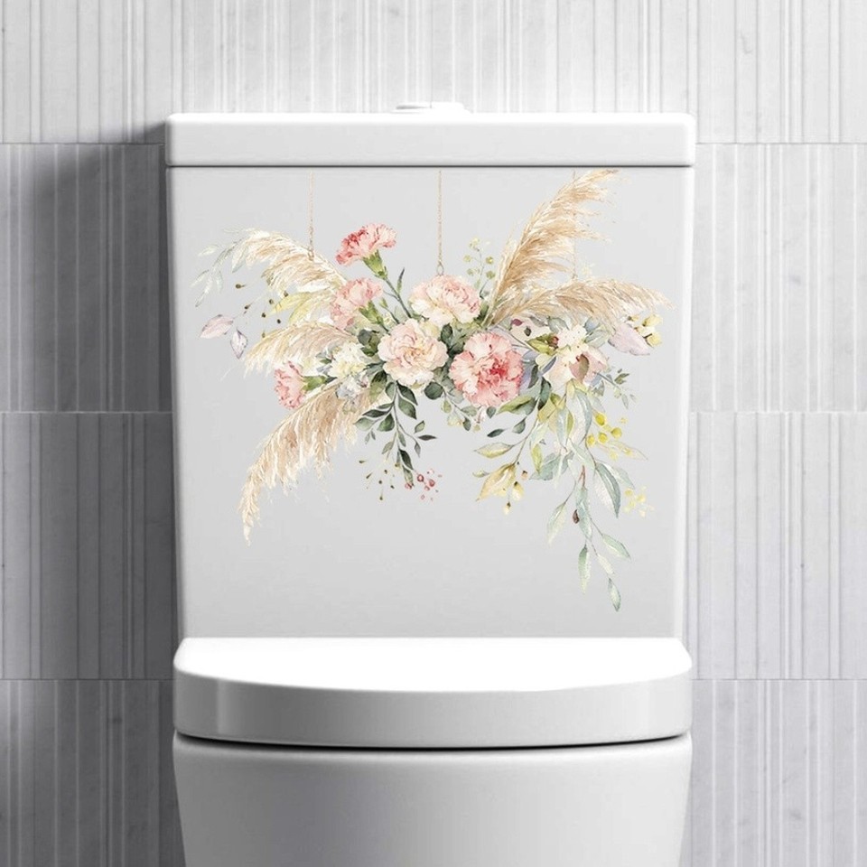 Floral Wall Sticker for Bathroom Toilet Seat Fridge Cupboard Decor ...
