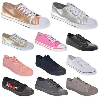 Ladies Pumps Trainers Lace up Plimsolls Canvas Womens Shoes UK Size 3 ...