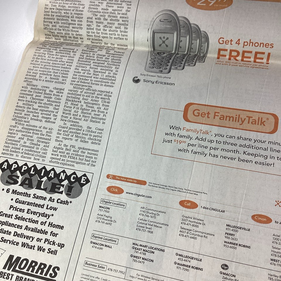 Macon Georgia Telegraph Newspaper Feb 2, 2003 Columbia Shuttle NASA ...
