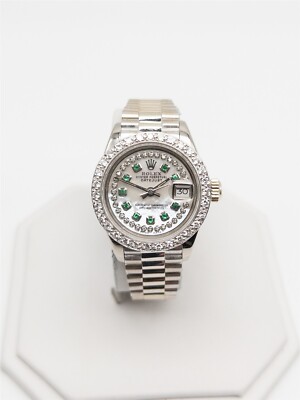 $30000 ROLEX DATEJUST PREESIDENT 2ct Diamond Emerald 18k White Gold ...