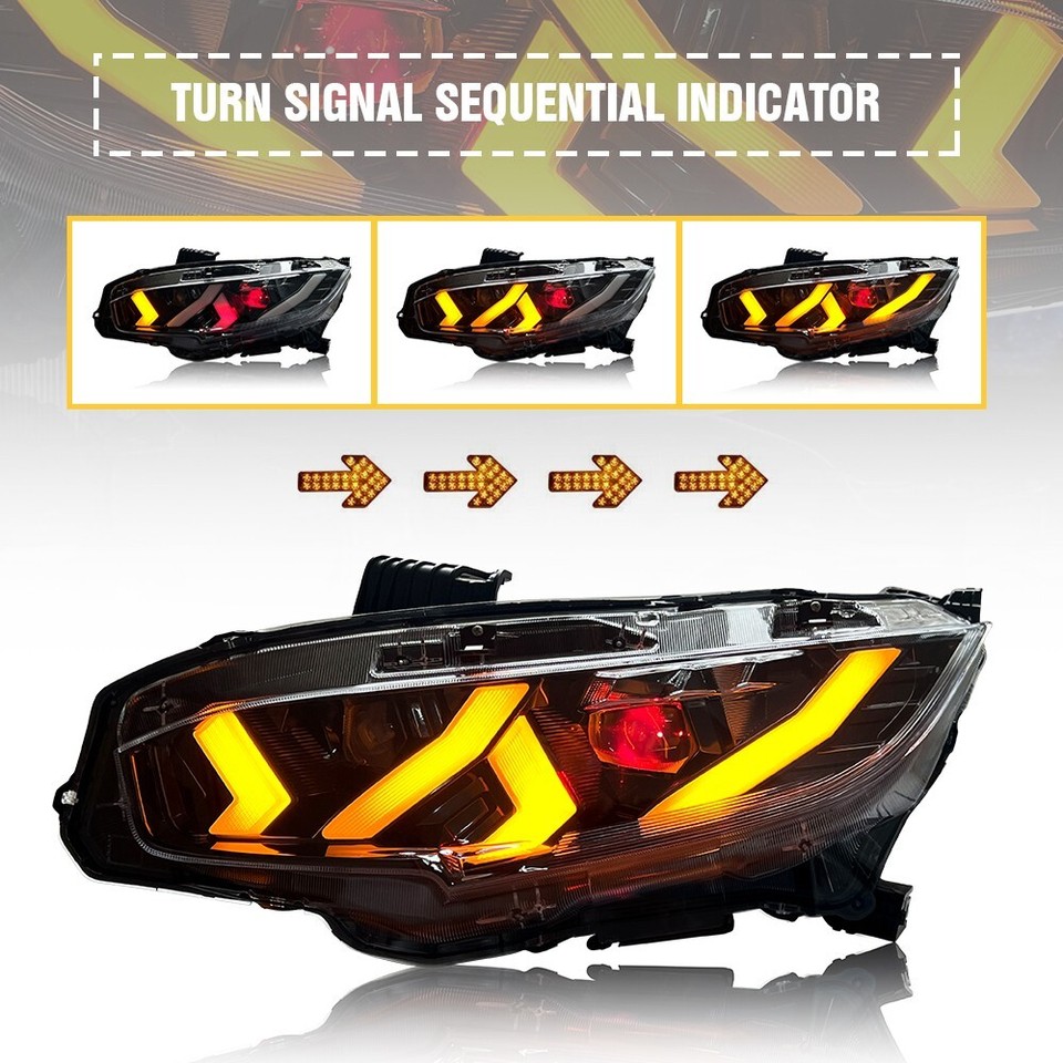 LED Sequential Headlights For 2016-2021 Honda Civic Sedan 10th Gen ...