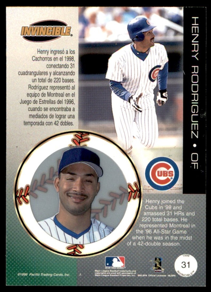 1998 PACIFIC INVINCIBLE HENRY RODRIGUEZ CHICAGO CUBS #31 | eBay