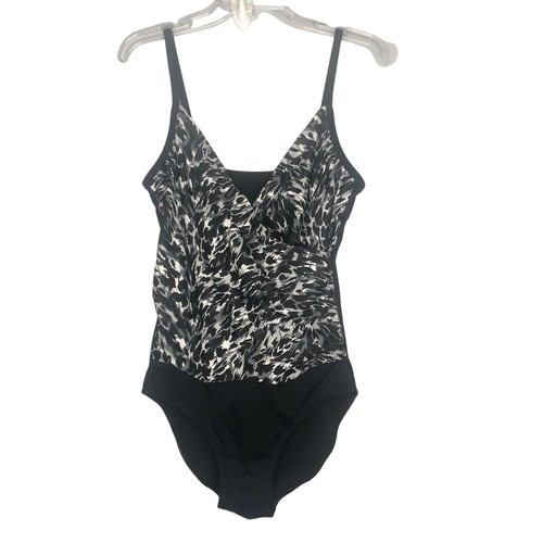 Beach Native Black & White Print One Piece Swimsuit Shaping Tummy ...