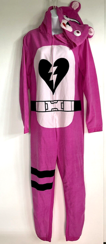 FORTNITE Hooded Pajamas Pink Juniors SZ Small 4/6 One Piece Zip Cuddle ...