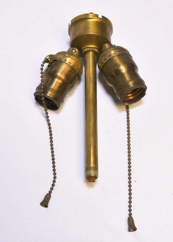 VINTAGE BRASS LAMP HUBBELL PULL CHAIN SOCKETS DOUBLE CLUSTER, NO FINIAL ...