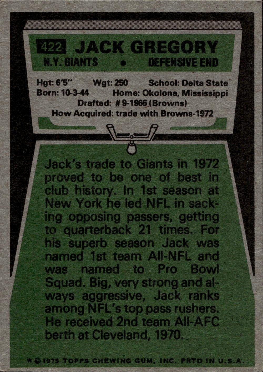 1975 Topps - #422 Jack Gregory for sale online | eBay