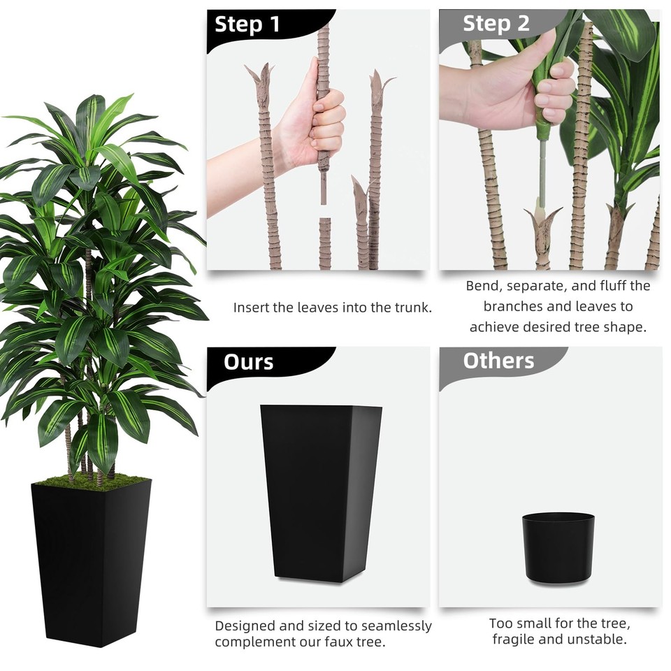 Artificial Dracaena Tree 5FT - Fake Tree with Black Tall Planter - Faux ...