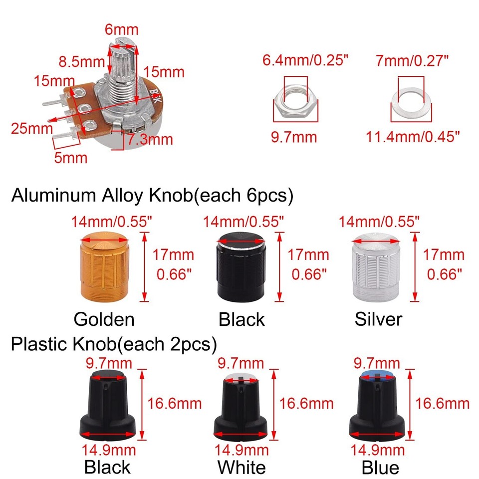 TWTADE 84PCS Potentiometer Kit WH148 B5K B10K B20K B50K B100K Ohm Linear Rota... | eBay