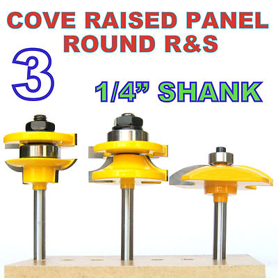 3pc 1/4" SH Cove Raised Panel and Round Rail & Stile Router Bit Set sct ...