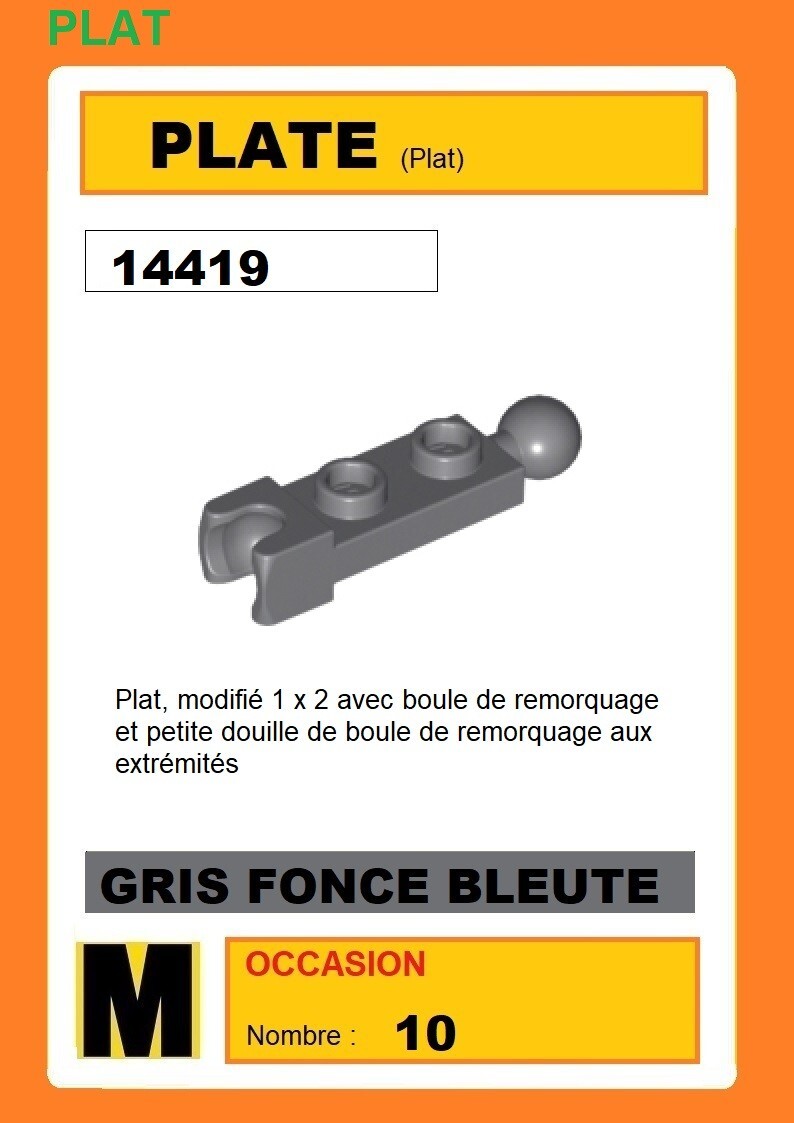 x10 LEGO PLATE MODIFIED 1x2 with tow ball and socket- 14419 - GRIS ...