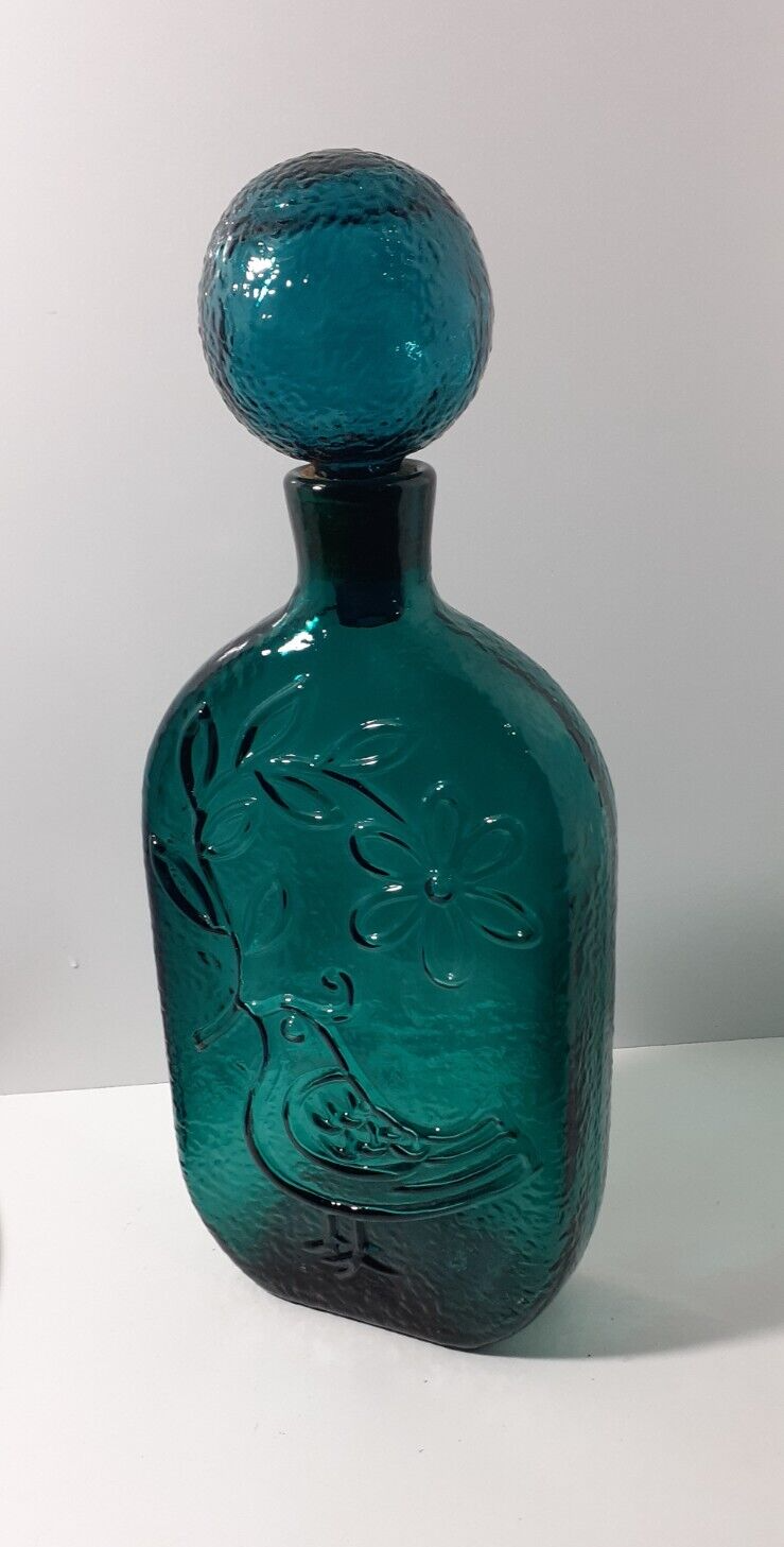 Vintage Blenko Glass Teal Glass Decanter & Stopper Bird of Peace By ...