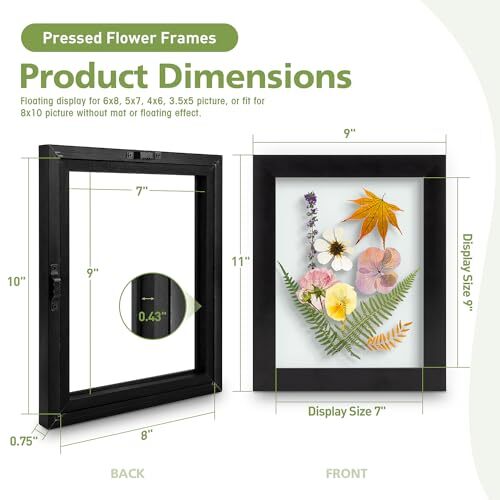 Black Floating Picture Frame Wood Pressed Flower Frames Display Any ...