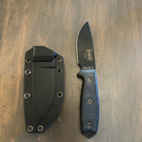 ESEE Model 3 Rowen Fixed Knife 3.75" 1095HC Steel Full Tang Blade Black ...