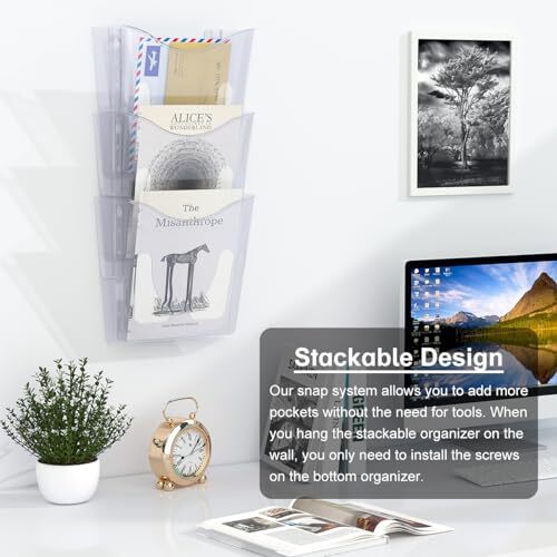 6 Pockets Wall File Holder Clear Acrylic Hanging File Organizer for ...