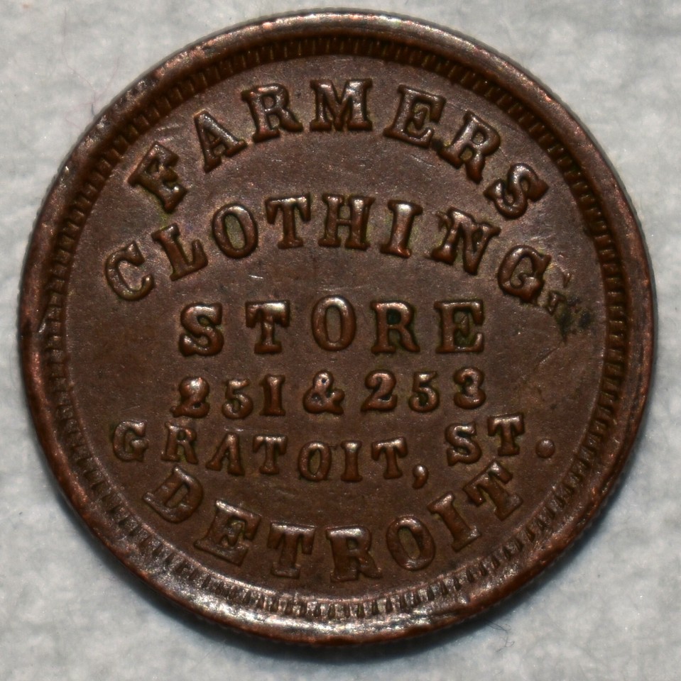 AU John Schroder & CO, Farmers Clothing Store Civil War Token, MI-225BO ...