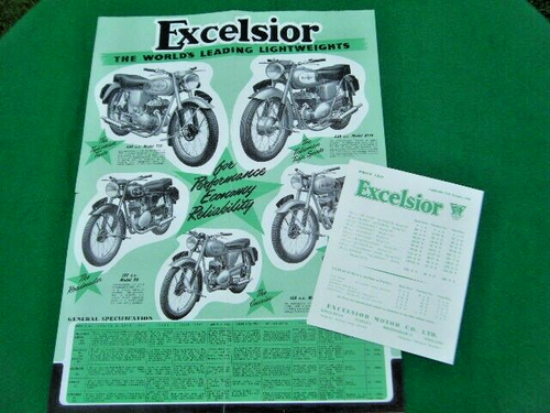 EXCELSIOR MOTORCYCLE 1955 RARE FOLD OUT POSTER ADVERT PRICE LIST - 18 ...