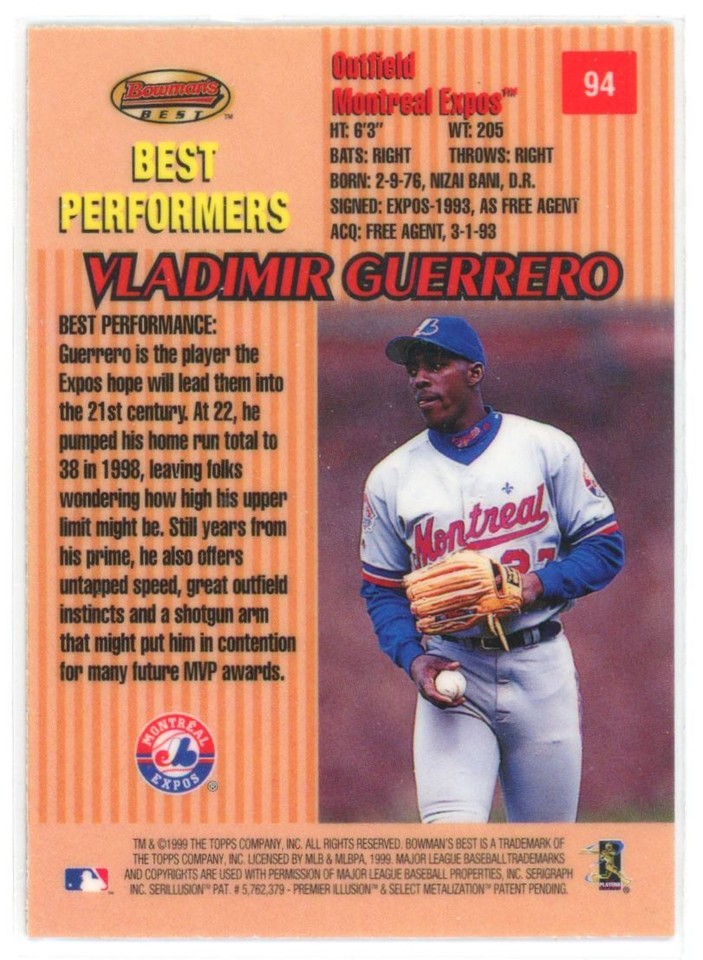 1999 Bowman's Best Vladimir Guerrero Montreal Expos #94 | eBay