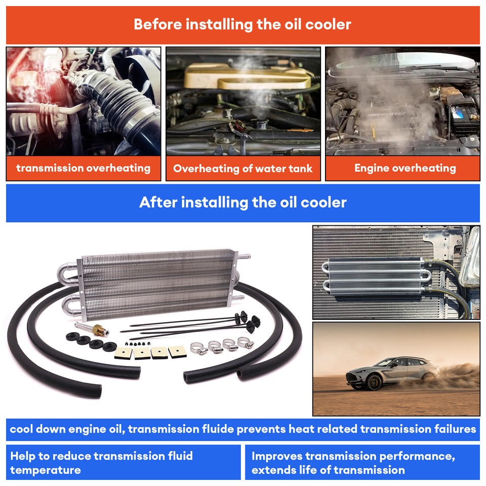 PRO 4 Pass 5/16" Universal Transmission Oil Cooler Kit Aluminum 4 Rows ...