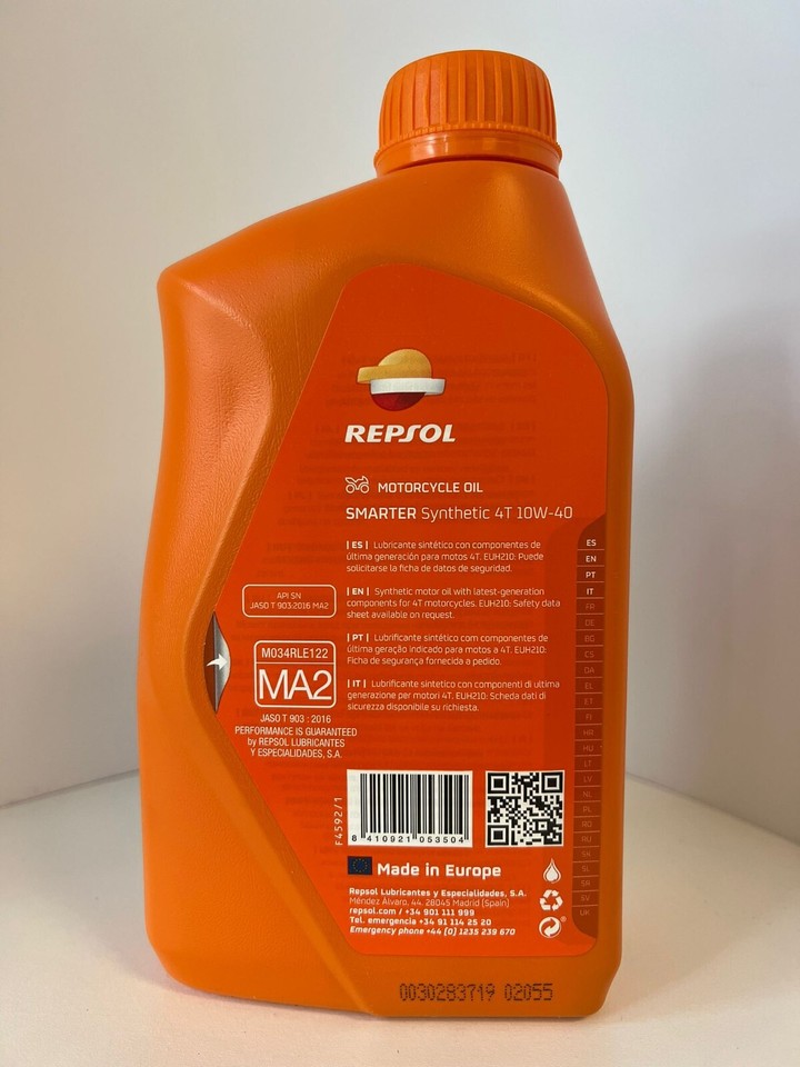 REPSOL Motorcycle OIL SMARTER 10W-40 Synthetic 4T Motorcycle Oil 1L ...
