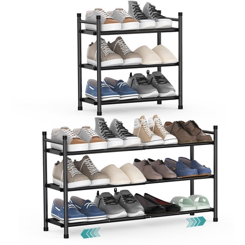 3 Tier Expandable Shoe Rack, Stackable Adjustable Shoe Rack for Closet ...