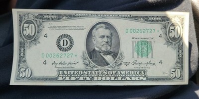 Series 1950A 50 Dollar Bill Star Replacement Note Repeating Serial ...