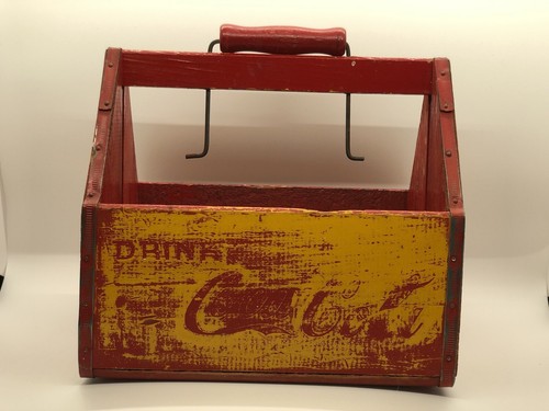 Vintage Red Yellow Coca Cola 6 Pack Wood Carrier Crate War Wings Handle ...
