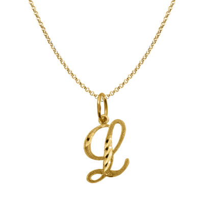 Genuine 14K Yellow Gold 0.78" Fancy Cursive Letter Initial L Necklace ...