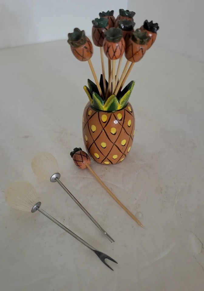 Vintage Mid Century Cute Pineapple Toothpick Holder Set Retro Kitsch ...