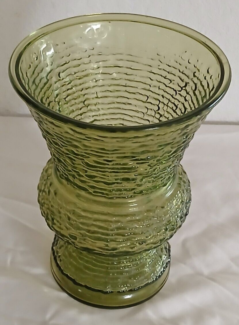 Napco Embossed Textured Green Glass Vase 7.77" Tall Vintage | eBay
