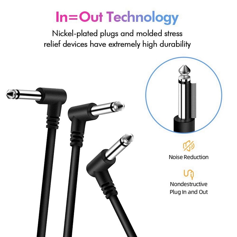 60PCS 6 Inch Guitar Patch Cables, Black Guitar Pedal Cable Cable Cord ...