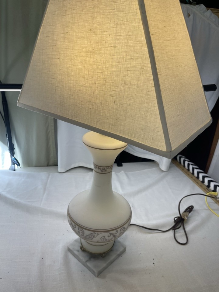 Vintage mid-century style genie bottle table lamp white and gold marble ...