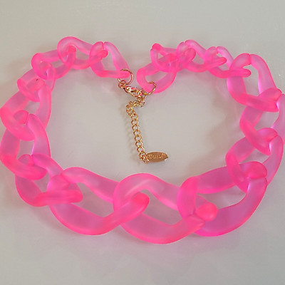 HUGE CHUNKY HOT PINK TRANSLUCENT LINKS NECKLACE COLLAR GORGEOUS PINK ...