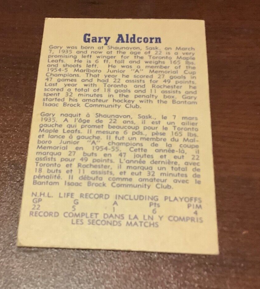 1957 - 58 Parkhurst #T-24 Gary Aldcorn Toronto Maple Leafs RC | eBay