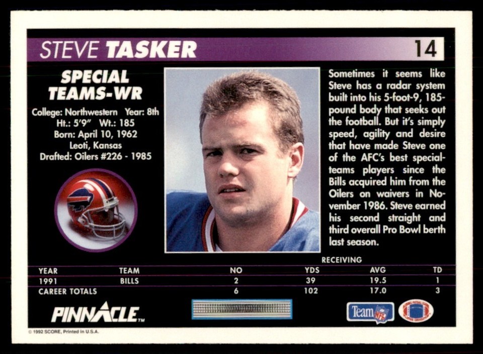 1992 Pinnacle Steve Tasker Buffalo Bills #14 | eBay