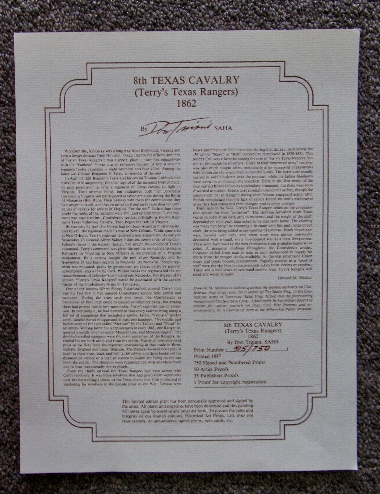 Don Troiani - 8th Texas Cavalry - Terry's Texas Rangers - MINT ...