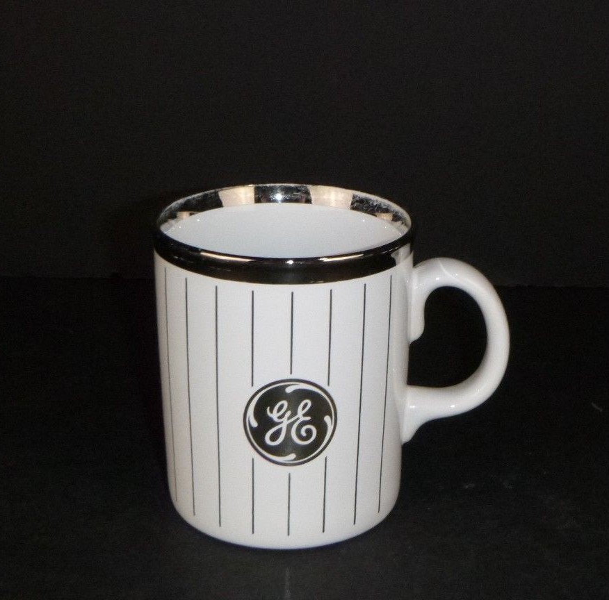Vtg General Electric GE Coffee Mug Cup Silver Stripes Advertising ...