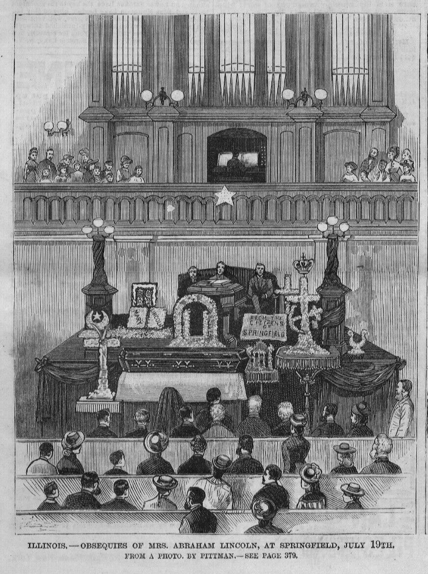 MRS ABRAHAM LINCOLN OBSEQUIES FUNERAL CASKET CHURCH ALTER SPRINGFIELD ...