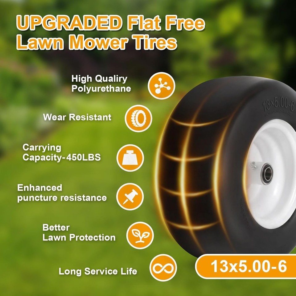 13x5.00-6 Flat Free Tire and Wheel, 13x5-6 Lawn Mower Tires, Zero Turn Front | eBay