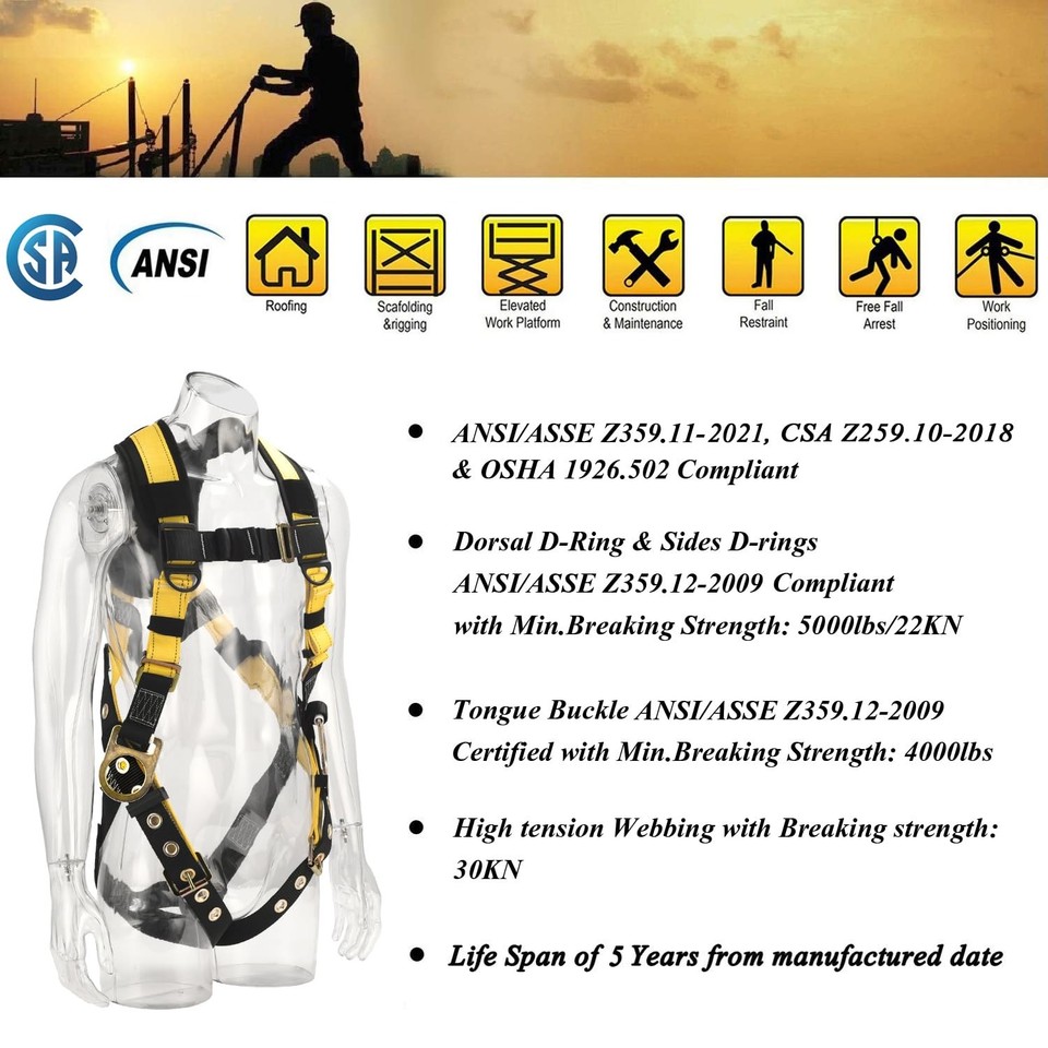 3D-Rings Industrial Fall Protection Safety Harness With Leg Tongue ...