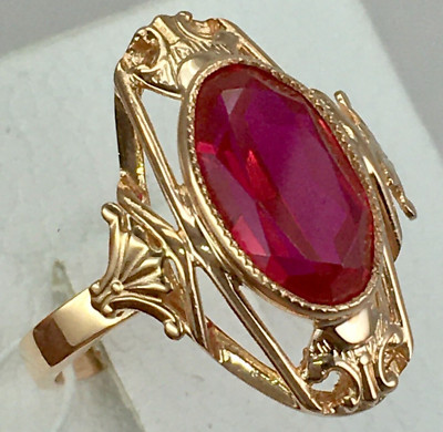 USSR Vintage Original Rose Gold Ruby (lab. made) Ring 583 14K 4.06 g. 7 ...