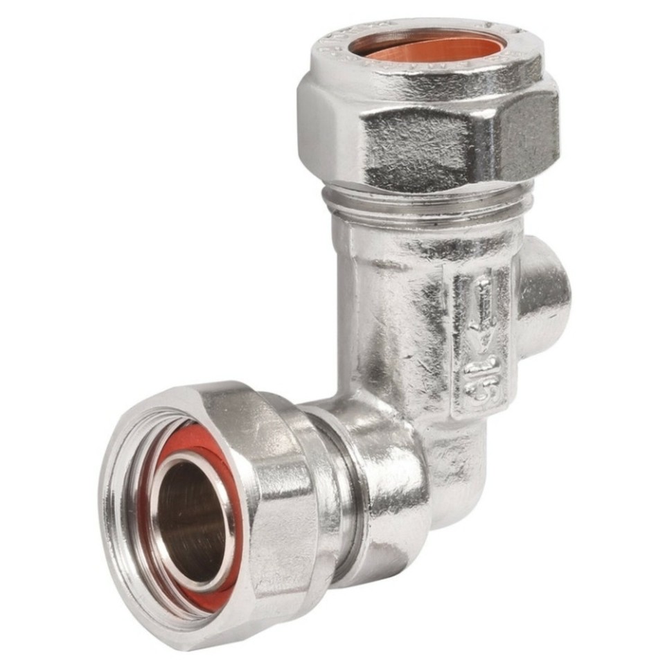 15mm x 1/2" BSP Service Valve Chrome Plated Brass Elbow Isolation Valve ...