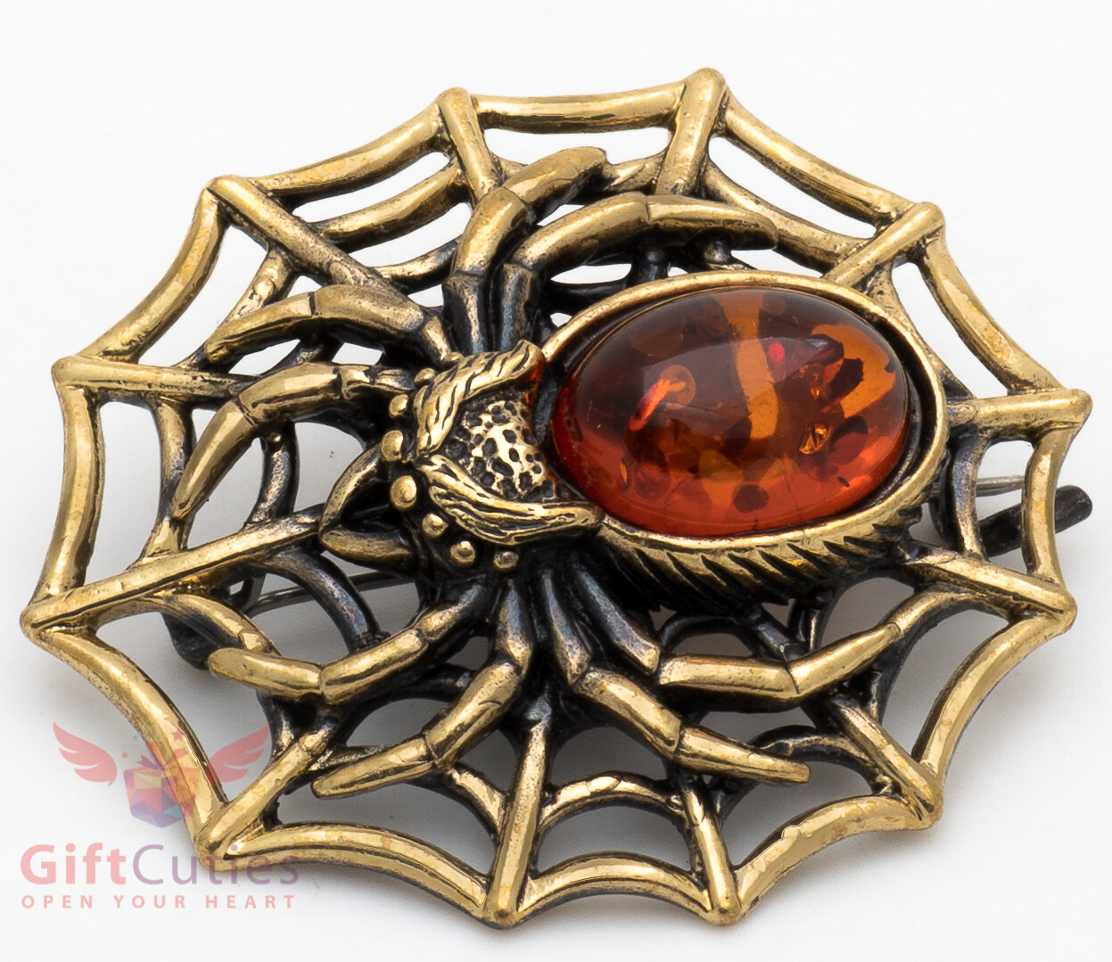 Brass Amber Spider in the web Brooch IronWork | eBay